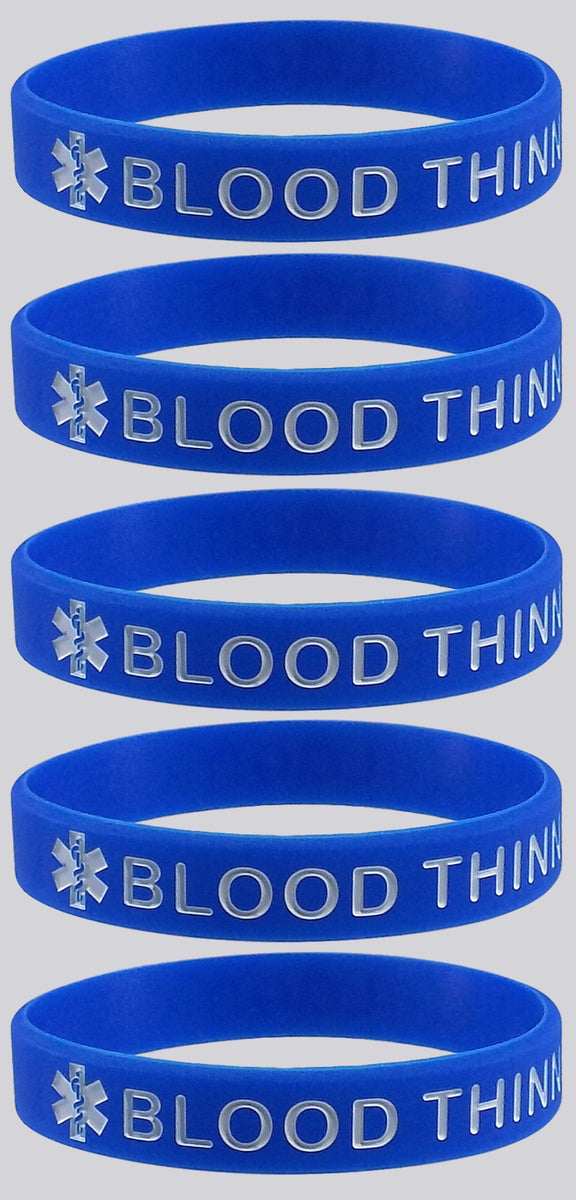 "BLOOD THINNER" Medical Alert ID Silicone Bracelet Wristbands 4 Pack ...